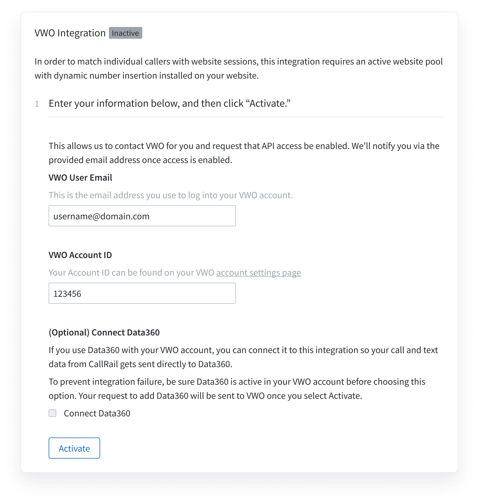VWO integration – CallRail Help Center