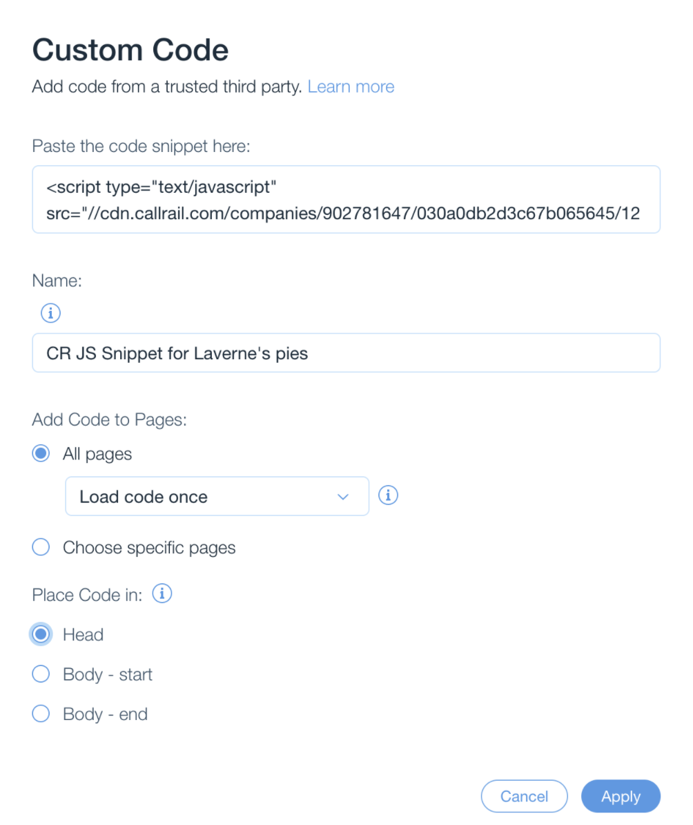 Wix Integration – CallRail Help Center